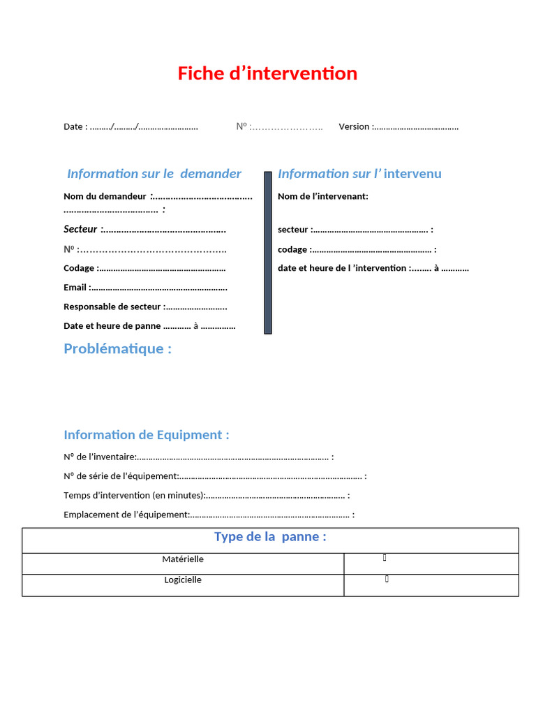 Fiche d'Intervention Informatique | PDF
