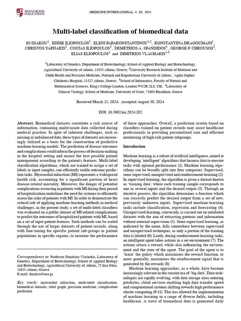 Multi-Label Classification in MI Prediction | PDF | Statistical ...