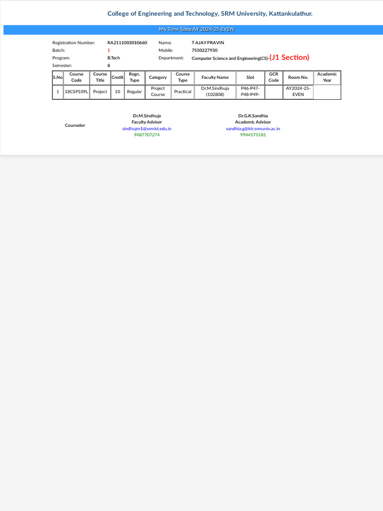 My Time Table 2024-25 | PDF