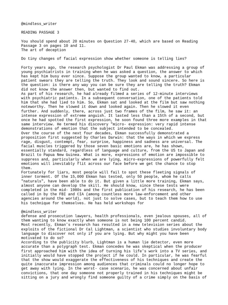 Micro-Expressions and Lie Detection Insights | PDF | Lie | Psychology