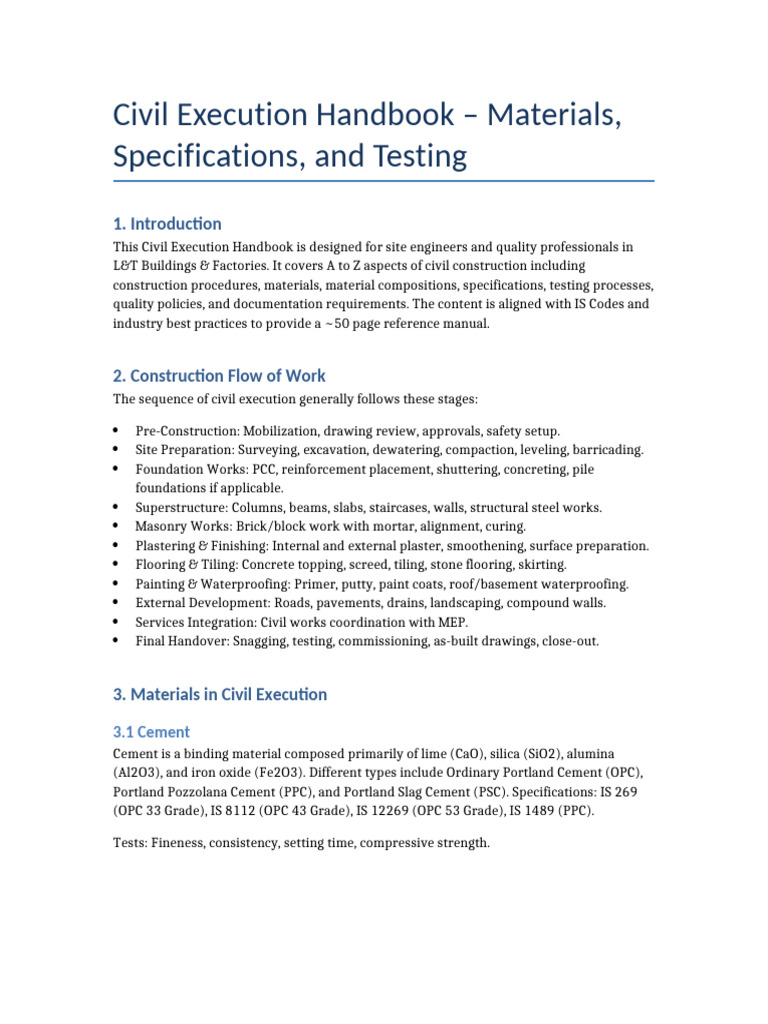 Civil Execution Handbook for Engineers | PDF | Concrete | Cement