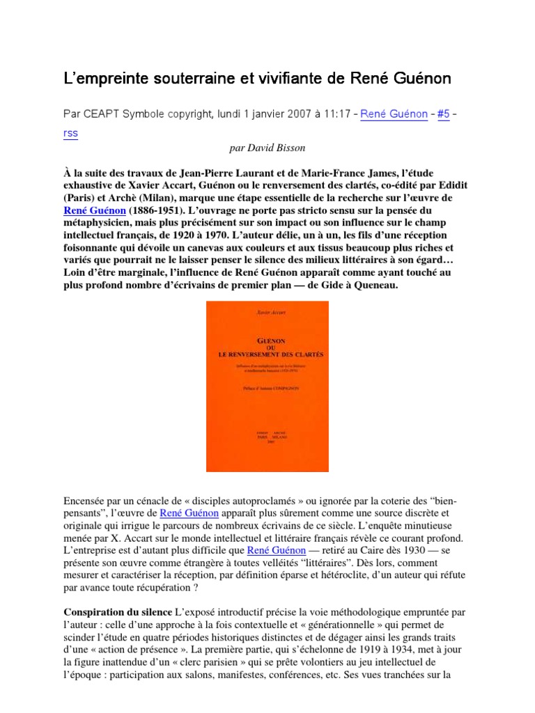 Lempreinte Souterraine Et Vivifiante de Rene Guenon | PDF | Écrivains ...