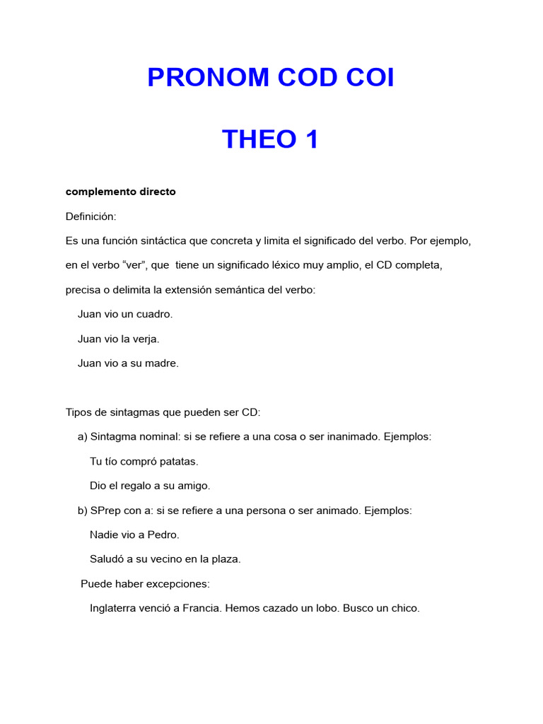 Definición y Tipos de Complemento Directo | PDF | Asunto (gramática ...