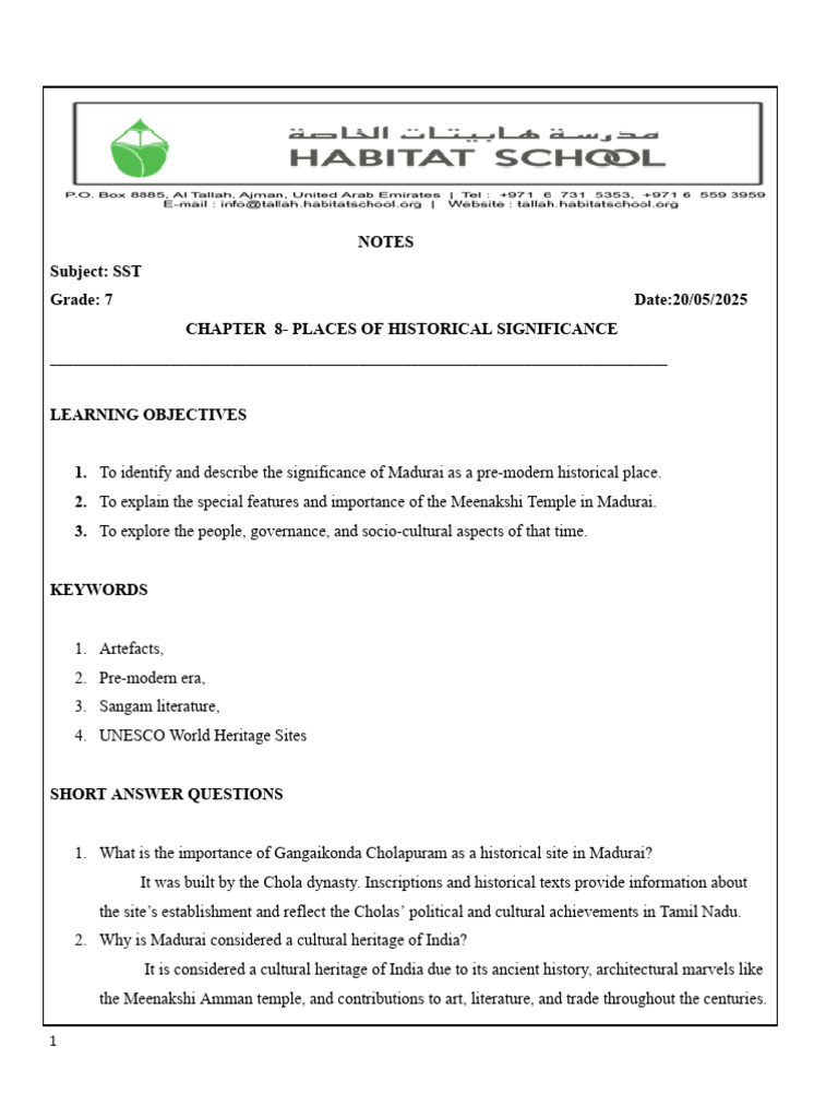 G7 SST L5 PLACES OF HISTORICAL SIGNIFICANCES Notes | PDF