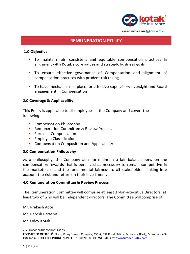 Remuneration Policy | PDF | Incentive | Stocks