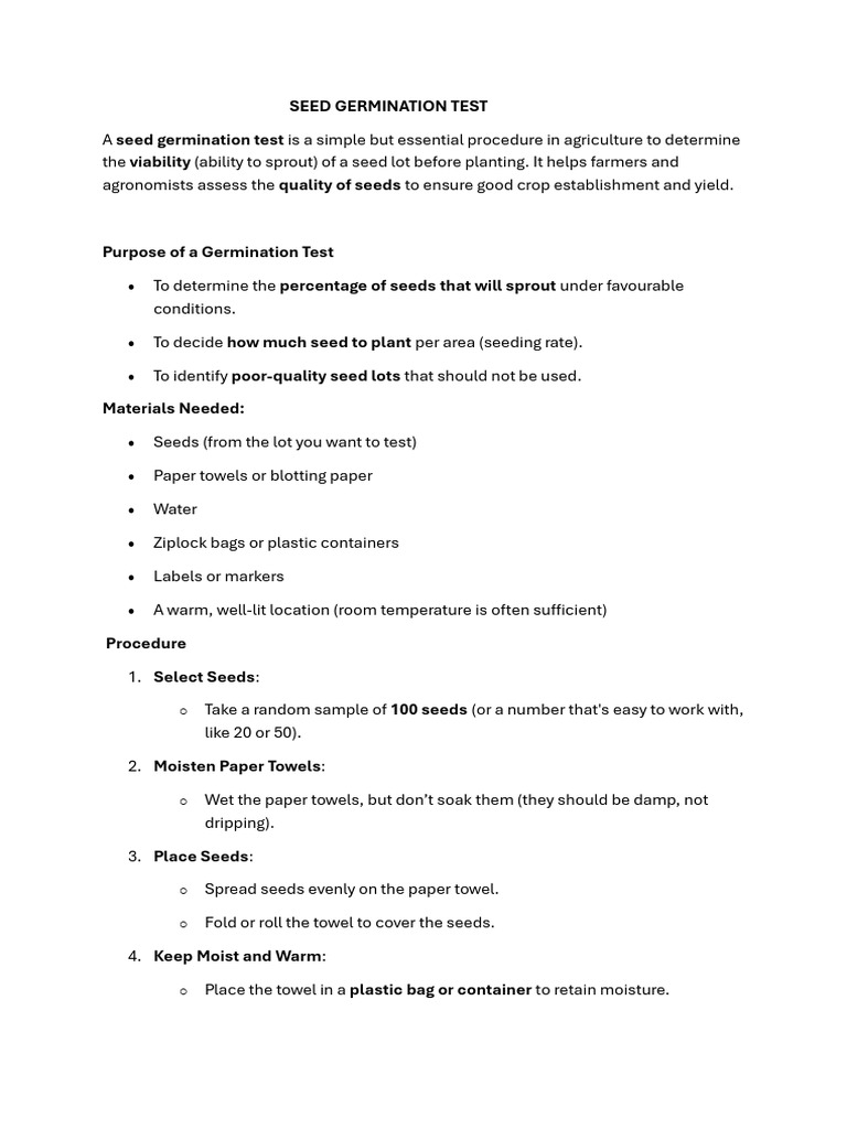 Seed Germination Test | PDF