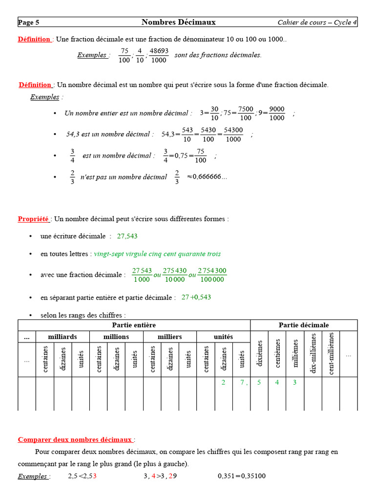 Les Nombres Décimaux | PDF | Décimal | Mathématiques discrètes