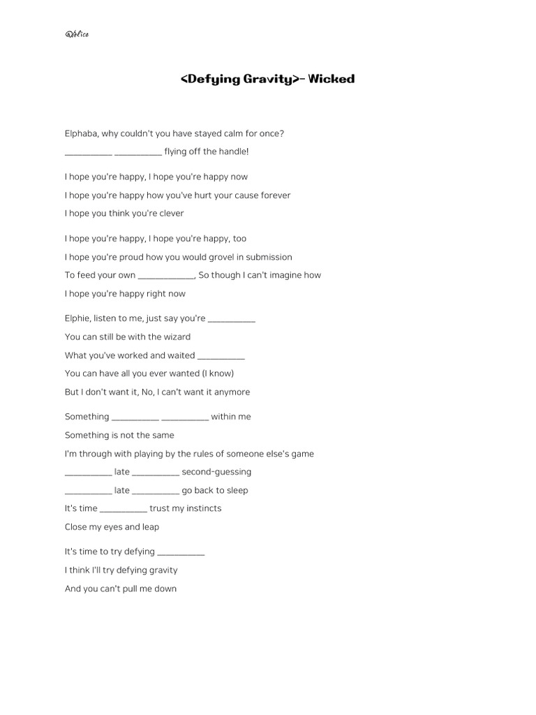 Defying Gravity Lyrics Analysis | PDF