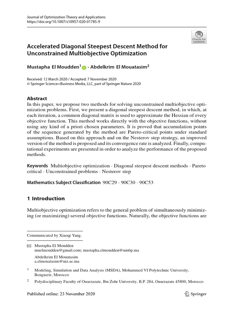 Accelerated Diagonal Steepest Descent Method For Unconstrained | PDF | Mathematical Optimization ...