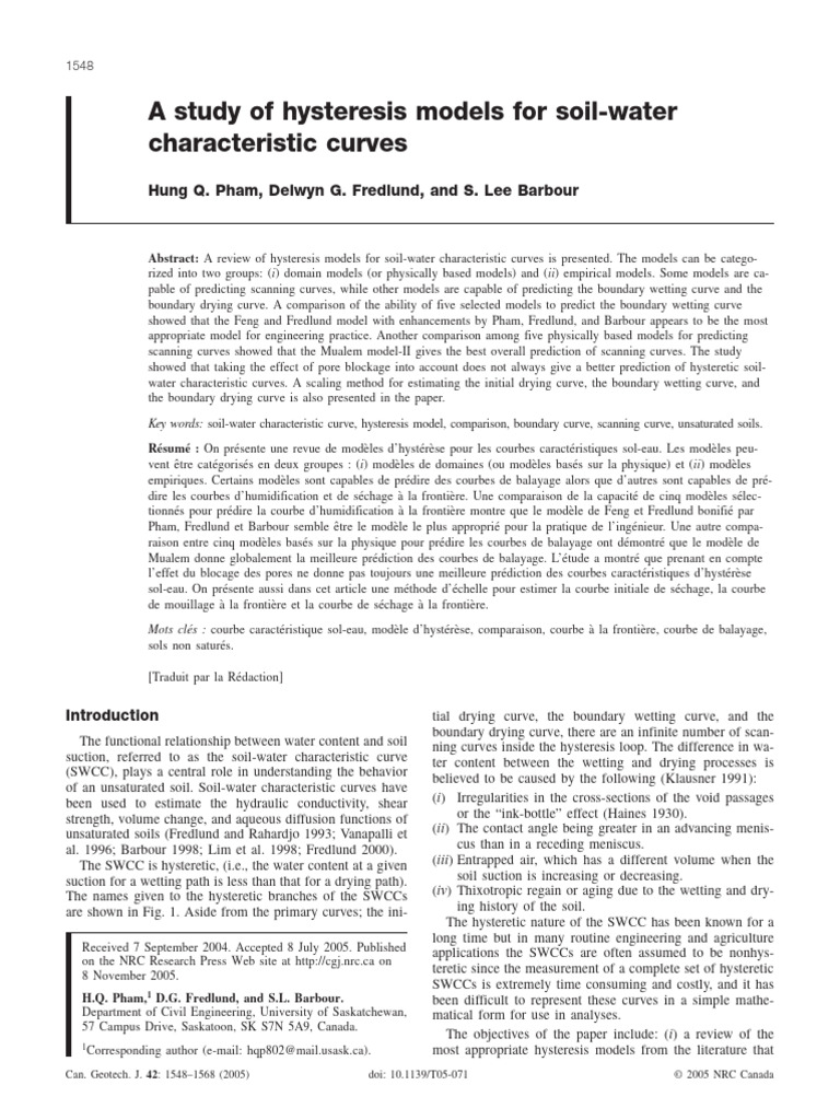 A Study of Hysteresis Models For Soil-Water... | PDF | Hysteresis | Wetting