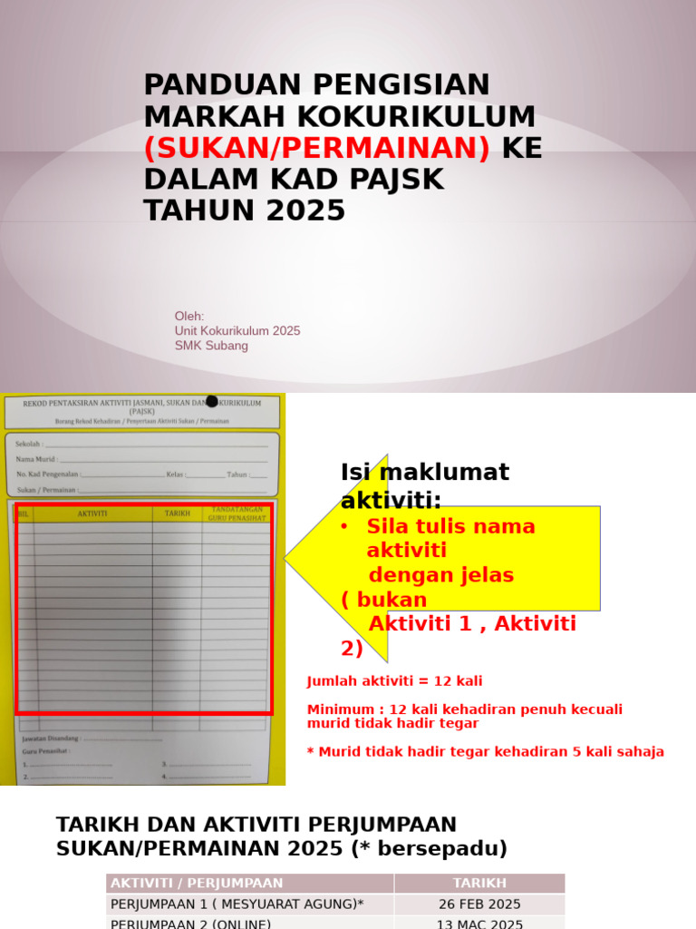 PANDUAN PENGISIAN KAD PAJSK (SUKAN:PERMAINAN) | PDF