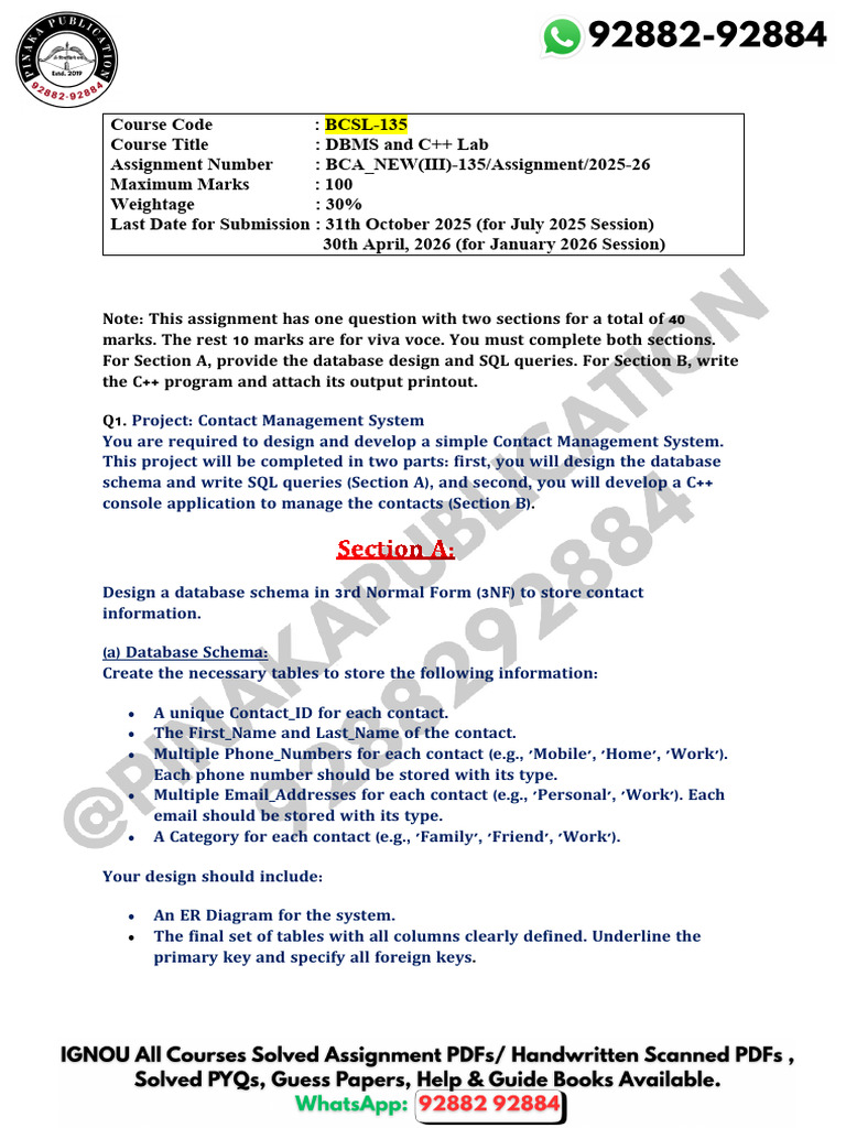 BCSL-135 DBMS & C++ Lab Assignment 2025 | PDF | Databases | Data Management