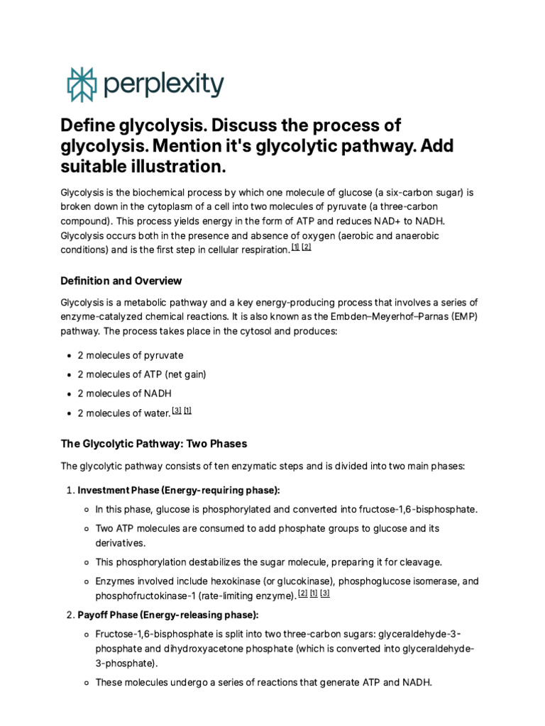 Define Glycolysis. Discuss The Process of Glycolys | PDF | Glycolysis ...