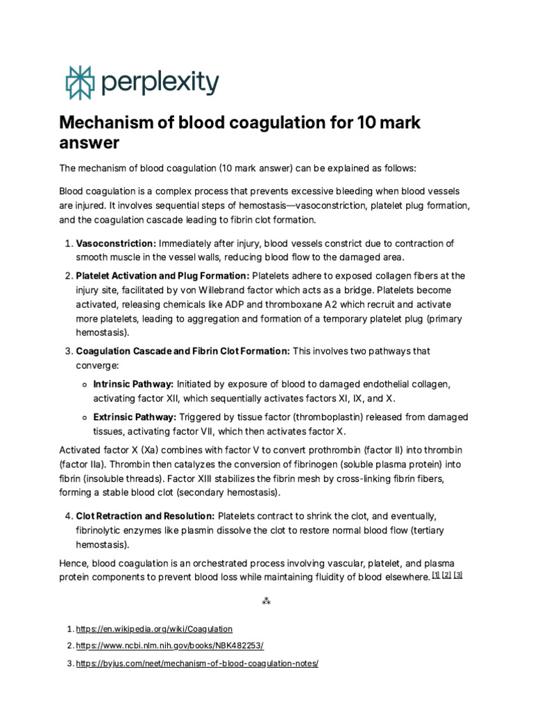 Blood Coagulation Mechanism Explained | PDF | Coagulation | Platelet