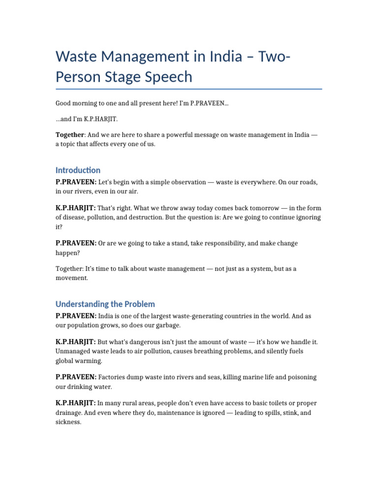 Waste Management Speech P.praveen K.p.harjit | PDF | Waste | Natural ...