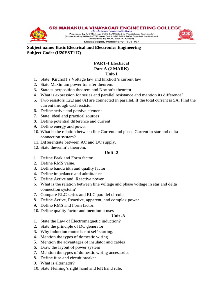 BEEE Question Bank | PDF | Rectifier | Bipolar Junction Transistor