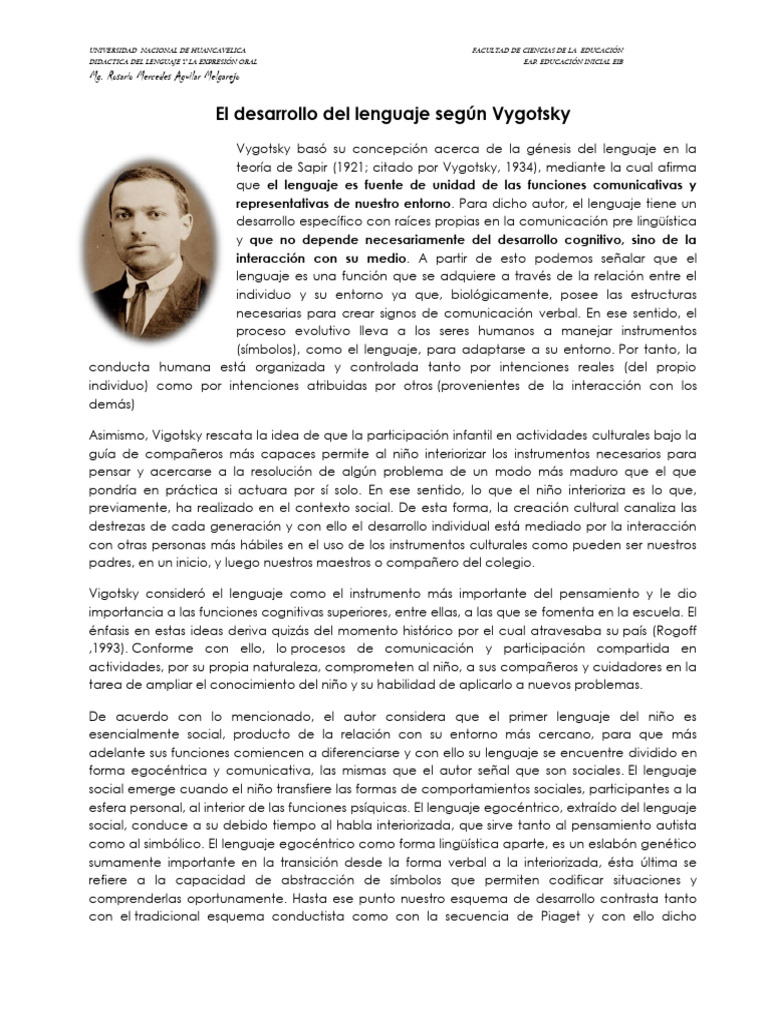 Desarrollo del lenguaje según Vygotsky | PDF | Pensamiento | Comunicación