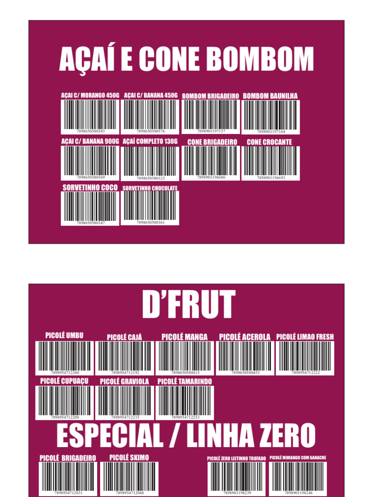 Codigos de Barra | PDF | Lanche | Sobremesas
