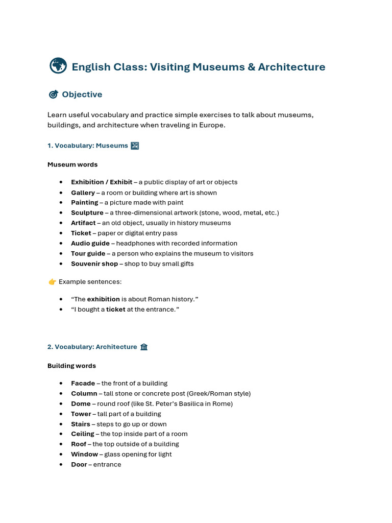 Vocabulary for Museums & Architecture | PDF | Museum