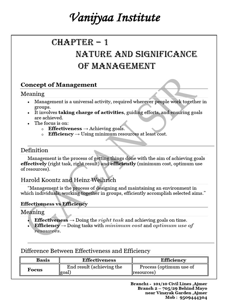 Chapter - 1 Nature and Significance of Management | PDF | Science ...