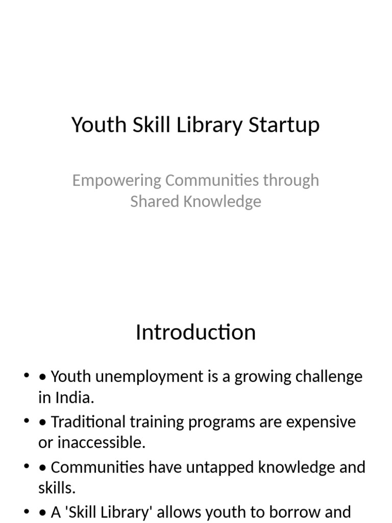 Youth Skill Library Startup | PDF
