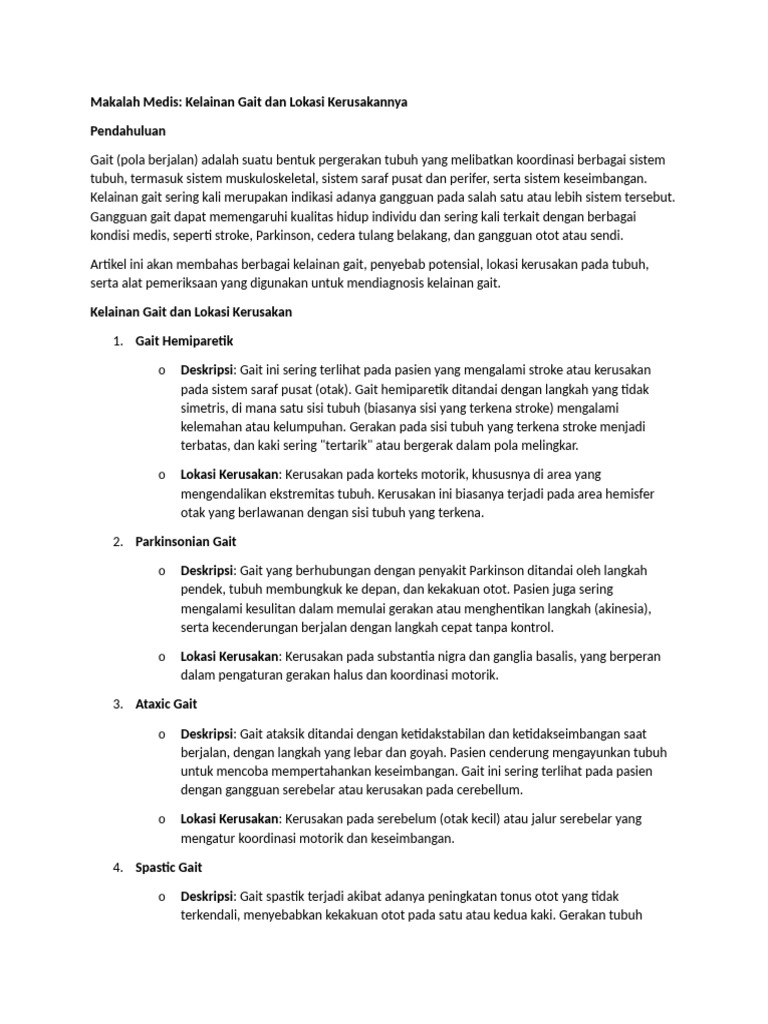 Jenis Kelainan Gait dan Penyebabnya | PDF