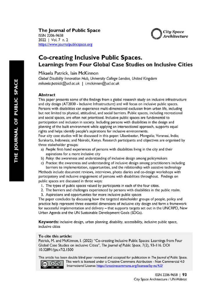 Co-Creating Inclusive Public Spaces. Learnings From Four Global Case ...