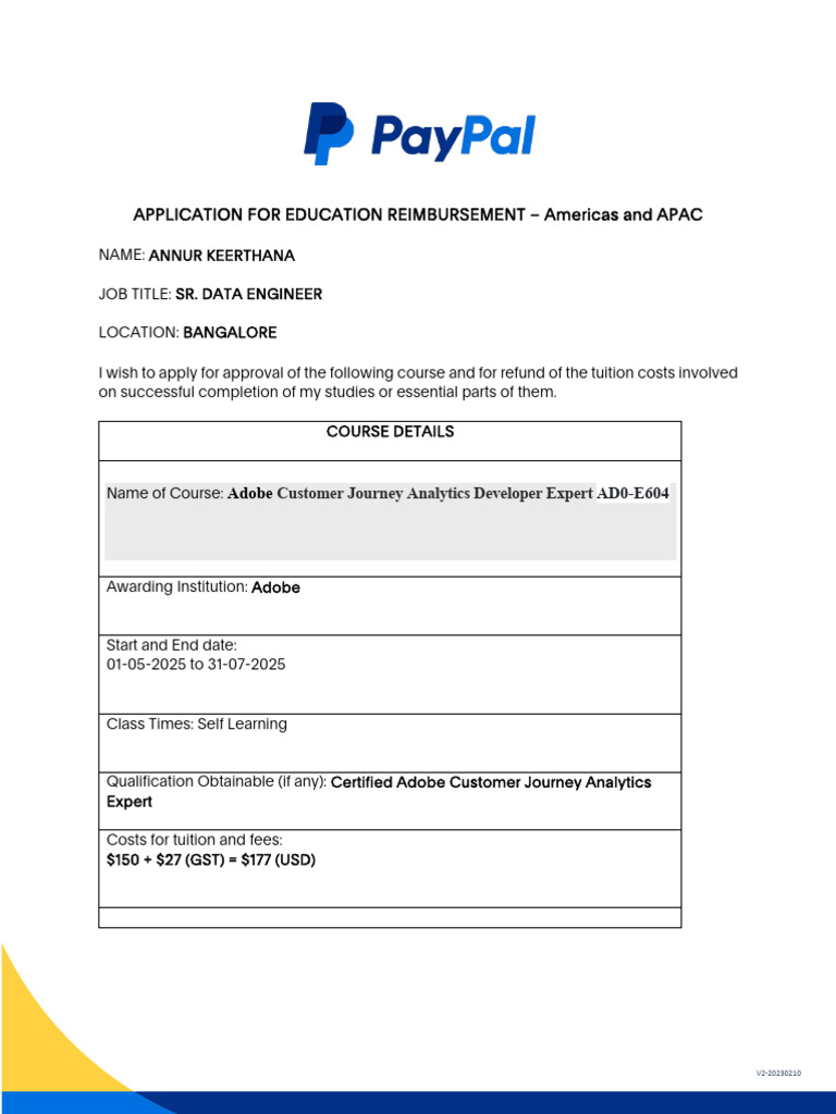 Education Reimbursement Application Form | PDF | Business