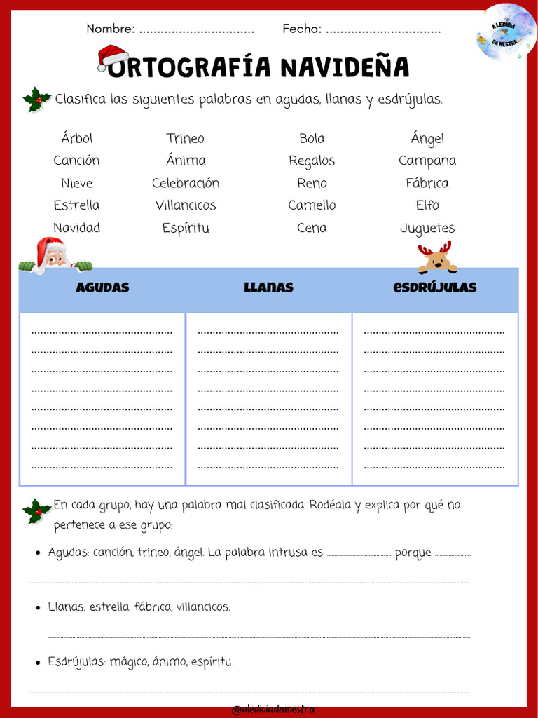 Ortografía Navideña - Agudas, Llanas y Esdrujulas | PDF | Navidad ...