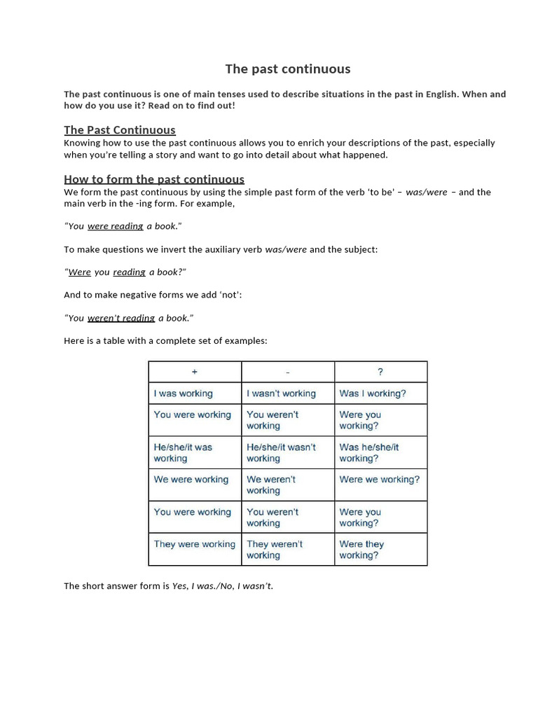 Understanding Past Continuous Tense | PDF