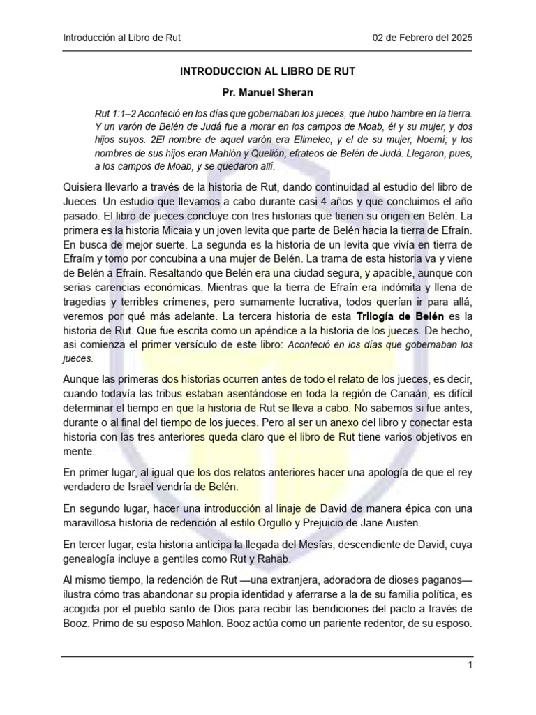 Introducción al Libro de Rut: Contexto y Redención | PDF | Libro de rut ...