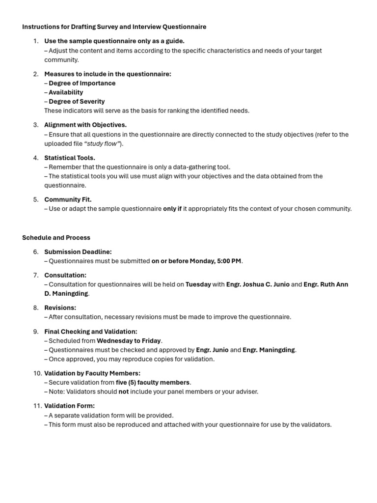 Instructions For Drafting Survey and Interview Questionnaire | PDF