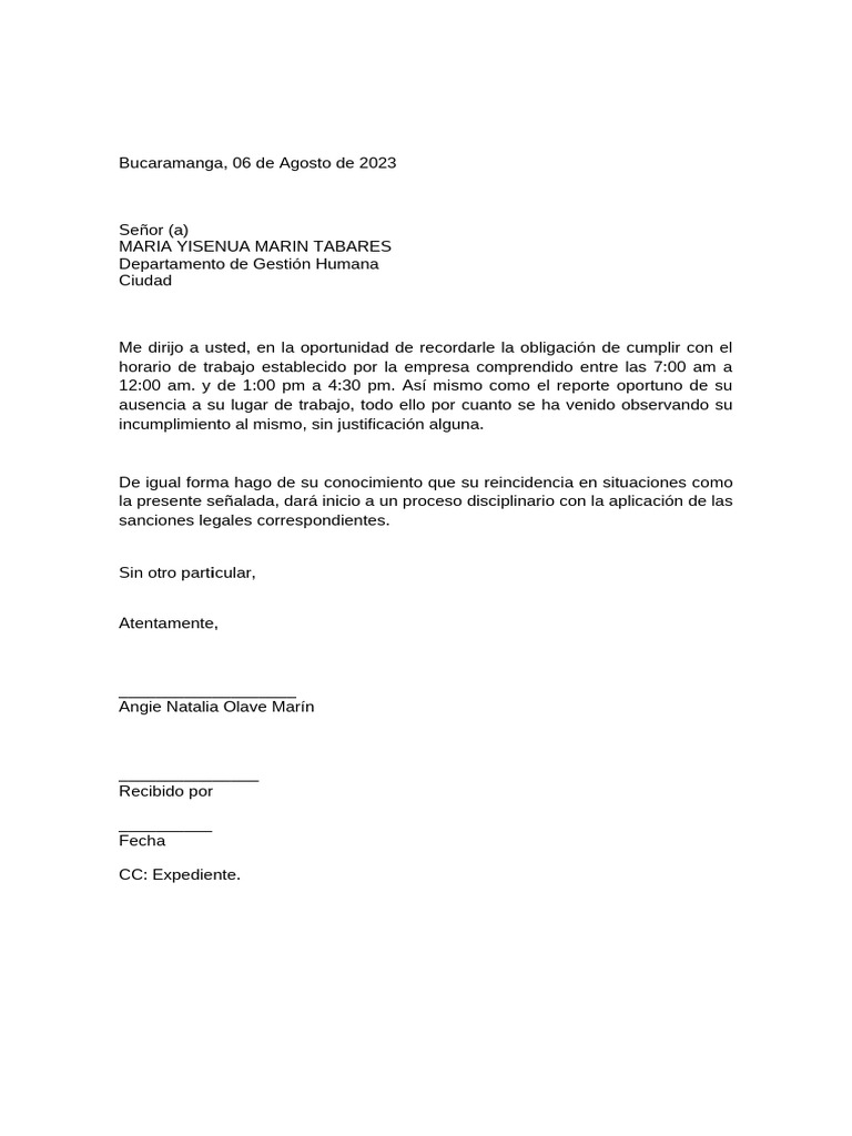 Modelo Llamado de Atención Preventivo | PDF