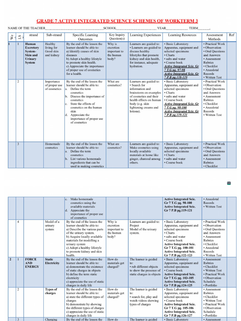 Grade 7 Term 3 2025 Integrated Science Schemes | PDF