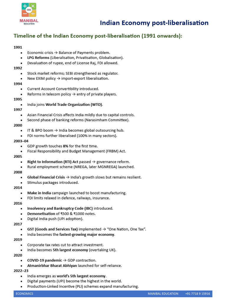 Indian Economy: Post-1991 Liberalisation | PDF | Economy Of India ...