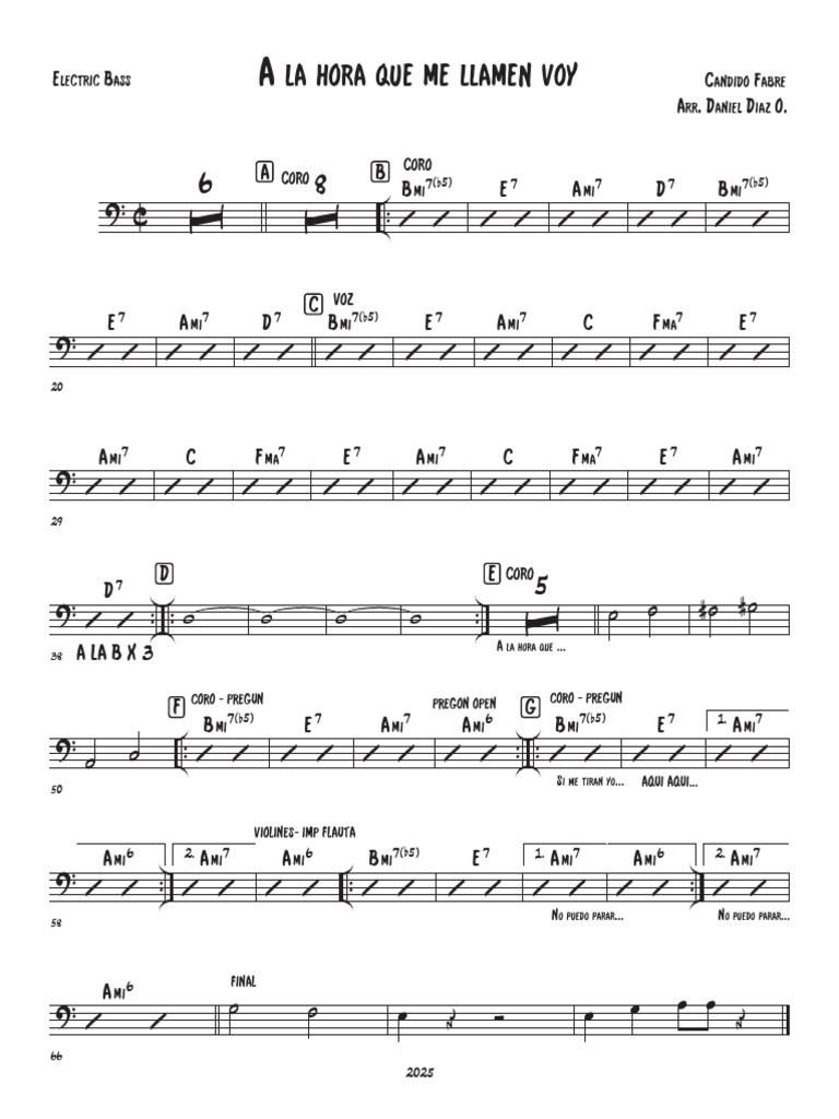 A La Hora Que Me Llamen Voy - Electric Bass | PDF