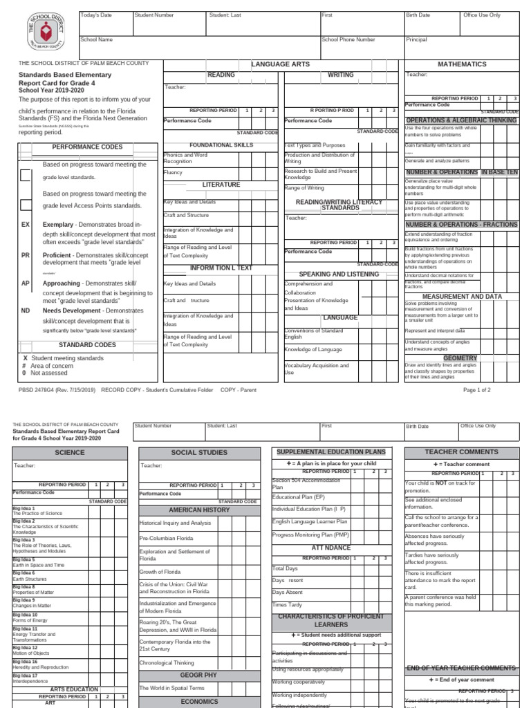 Grade 4 Homeschool Report Card 2019-2020 | PDF | Numbers | Human ...