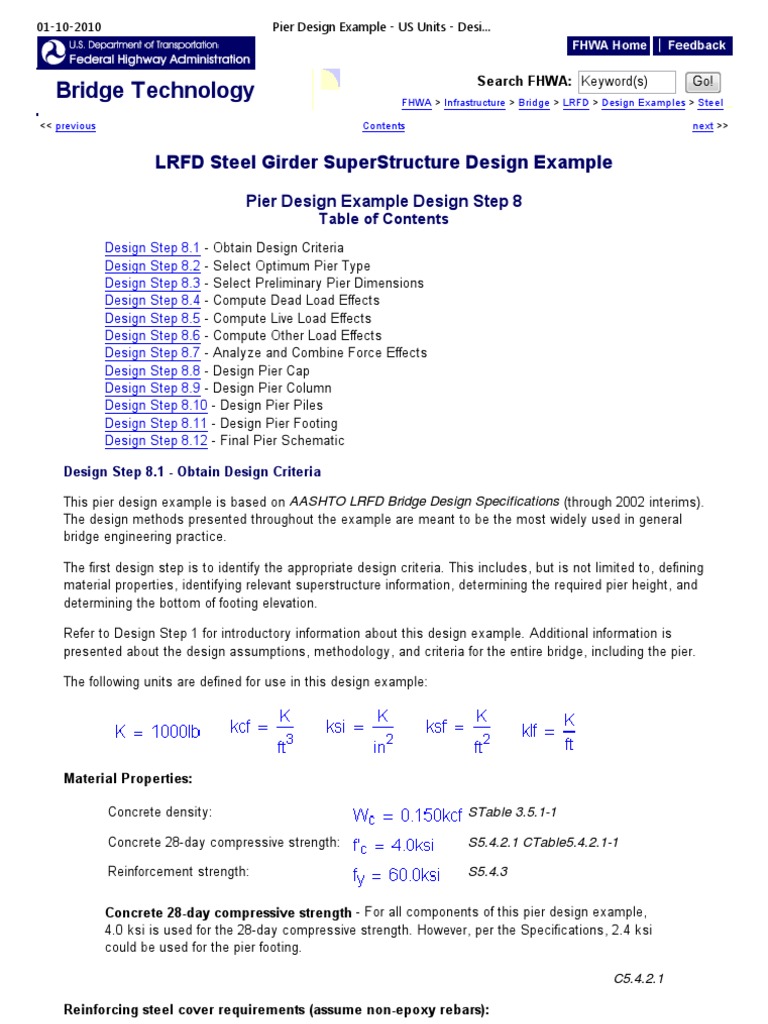 Pier Design Example - US Units - Design Step 8 | PDF | Bending ...