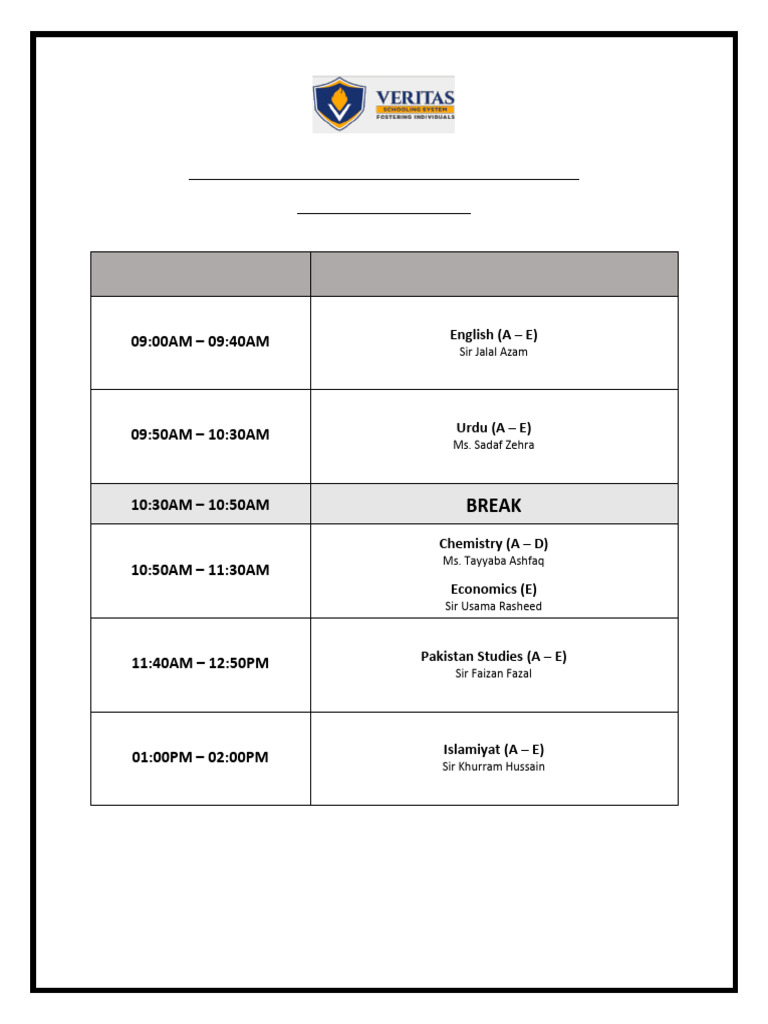 Online Classes Schedule For Senior 2 (A-E) | PDF