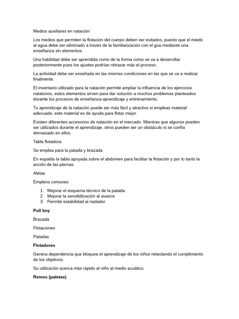 Resumen Medios Auxiliares en Natacion | PDF