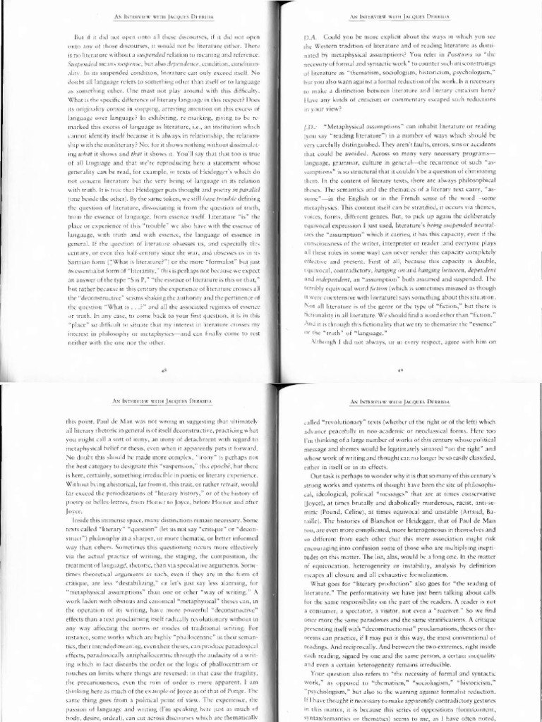 Insights from Jacques Derrida on Literature | PDF | Deconstruction | Truth