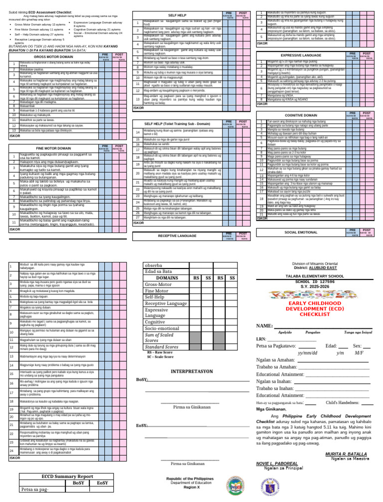 Sinugbuanong Binisaya ECCD Checklist | PDF