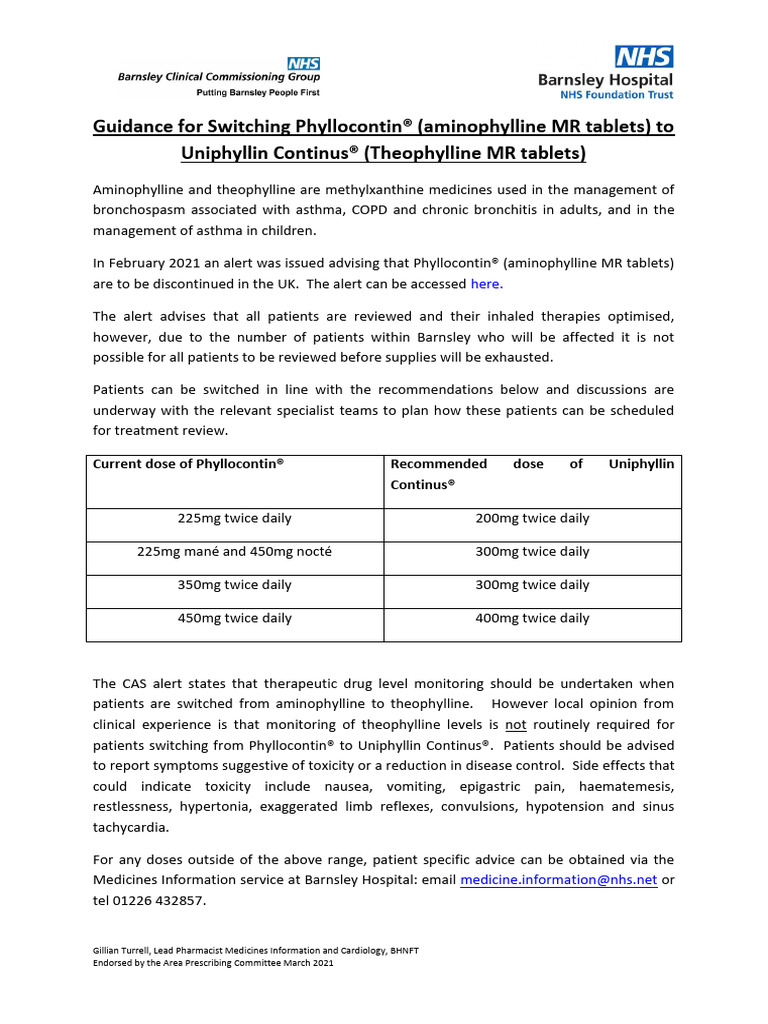Switching from Phyllocontin to Uniphyllin | PDF