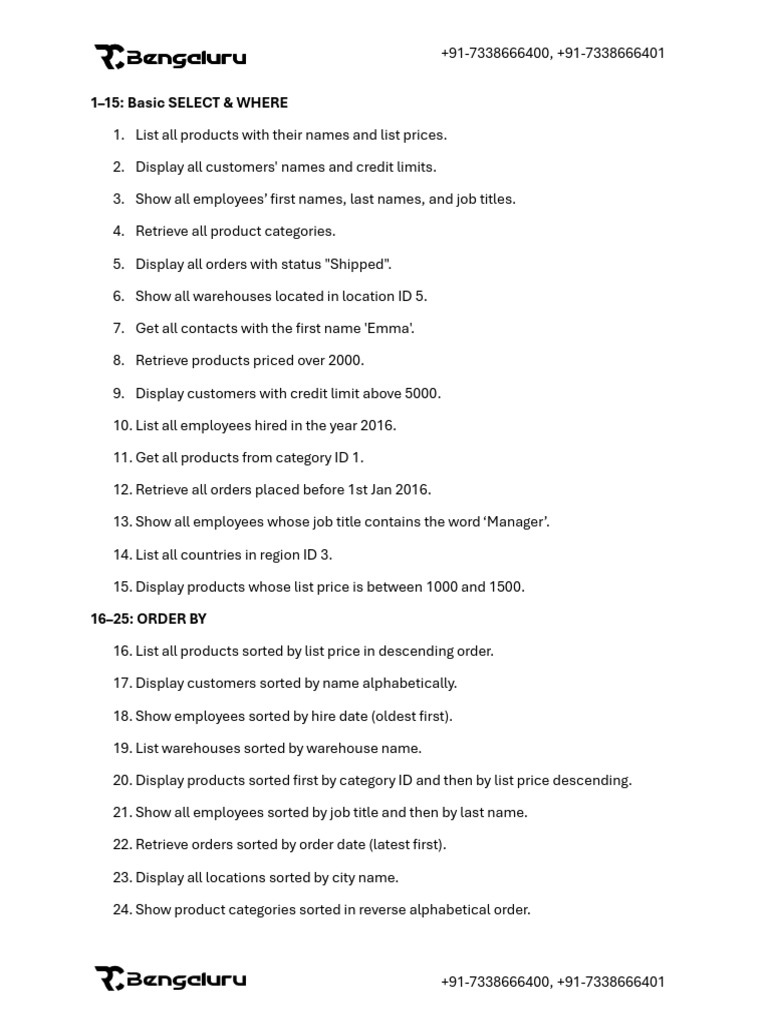 Practise Queries | PDF | Inventory | List Price