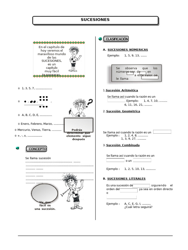 Ejercicios de Sucesiones para Primero de Secundaria | PDF | Secuencia ...