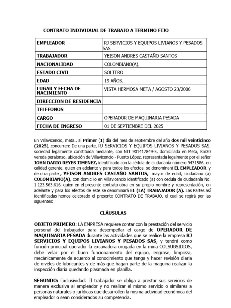 Contrato Jhon Reyes | PDF | Salario | Business
