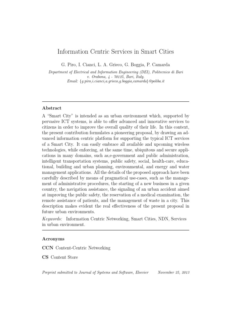 Information-Centric Services for Smart Cities | PDF | Computer Network ...
