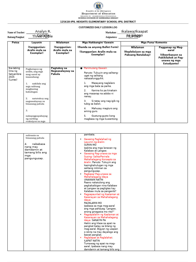 Customized-DLL FILIPINO - Q2 Week4 | PDF