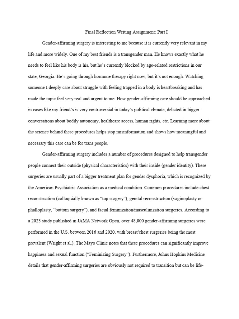 Final Reflection Writing Assignment | PDF | Health Care | Gender