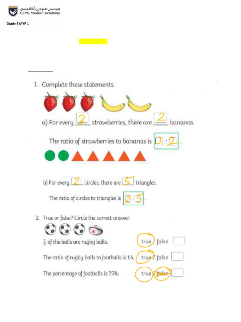Worksheet 1-Proportional Reasoning Answer Key | PDF